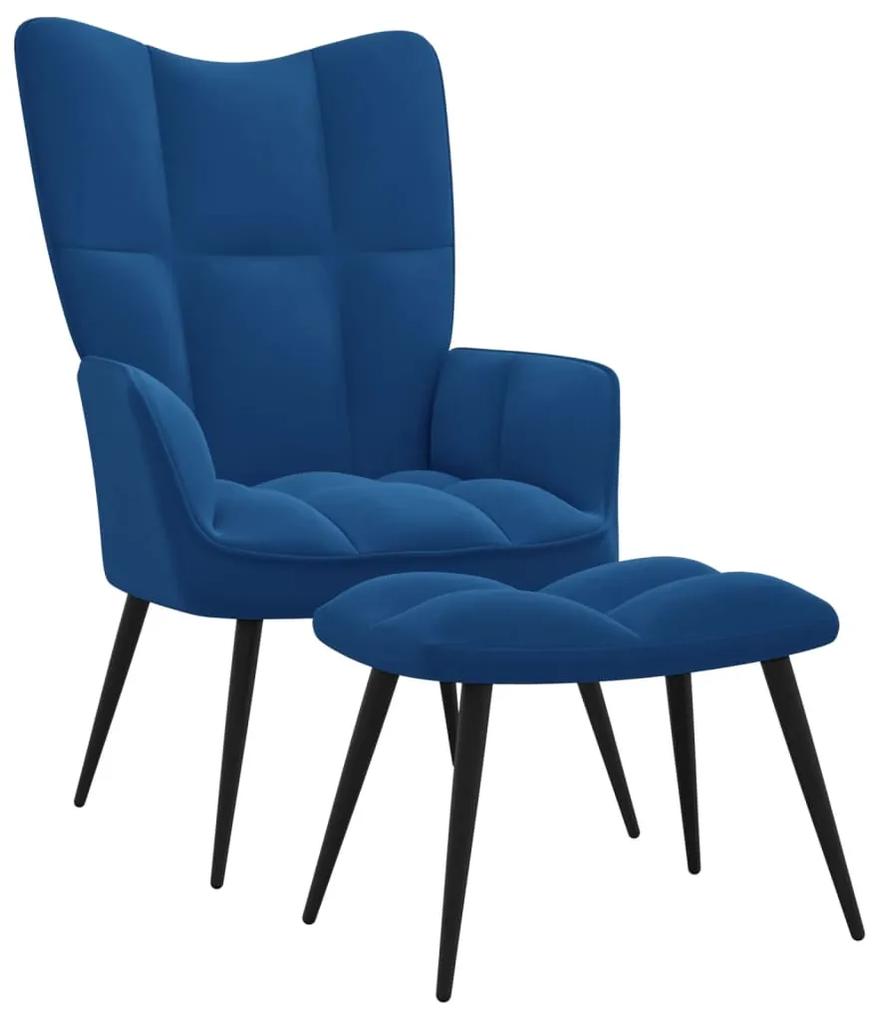 Relaxační křeslo se stoličkou modré samet - Default Title