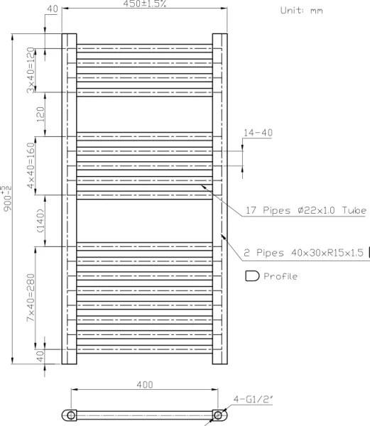 Novaservis - Koupelnový žebříkový radiátor 365W/230V 90x45 cm bílá rovný