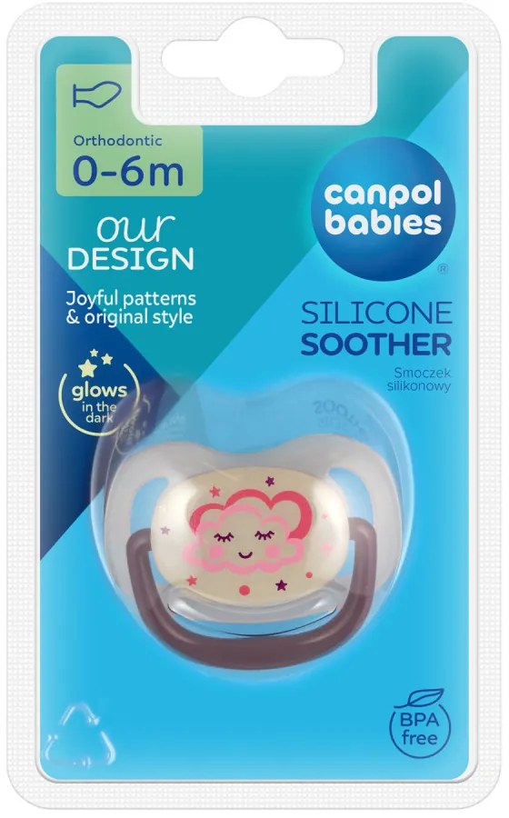 Canpol babies Dudlík svítící silikonový anatomický Night dreams 0 - 6 m, 1 ks Růžový