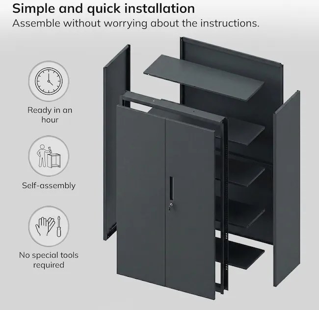 Modulární kovová multifunkční skříň se zásuvkou antracitová MEGAN 1850 x 900 x 400 mm