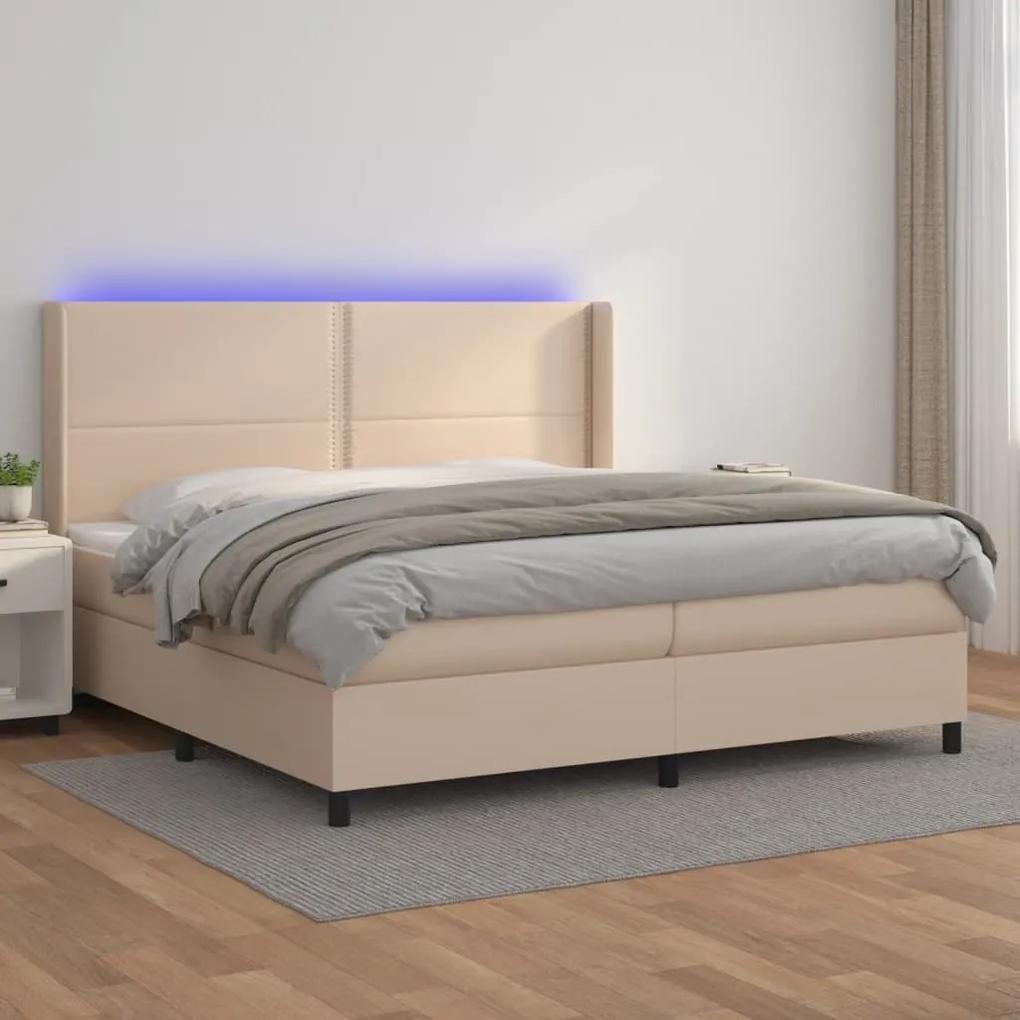 Box spring postel matrace a LED cappuccino 200x200cm umělá kůže,  3139348