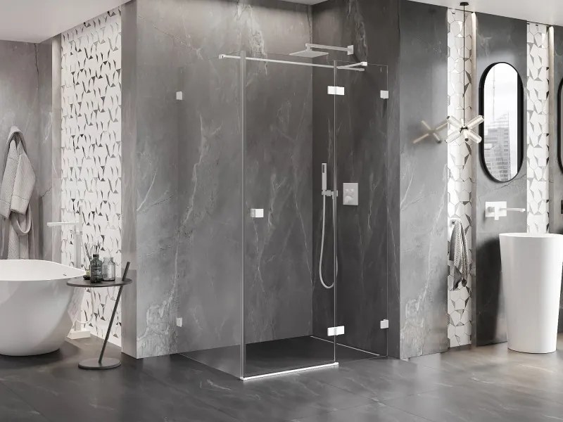 Mexen Lunar T, výklopný sprchový kout pravý 80 x 70 cm, 8mm čiré sklo, bílý profil, 834T-080-070-20-00-P
