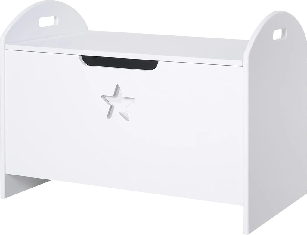 HOMCOM Dětský úložný box na hračky s flipovým víkem a bezpečnostním mechanismem 62x40x46,5 cm Prostorný prostor nosnost 20 kg Bílá