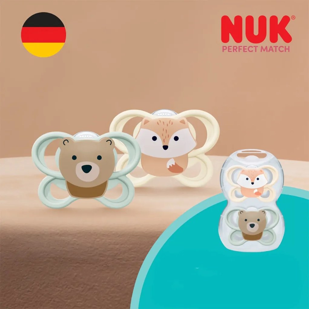 Dudlík NUK Perfect Match Air FOX/BEAR 0-2m 2ks box velikost 0-2 m