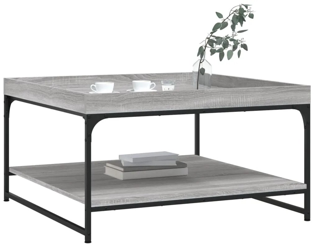 Konferenční stolek šedý sonoma 80x80x45 cm kompozit a železo - Default Title