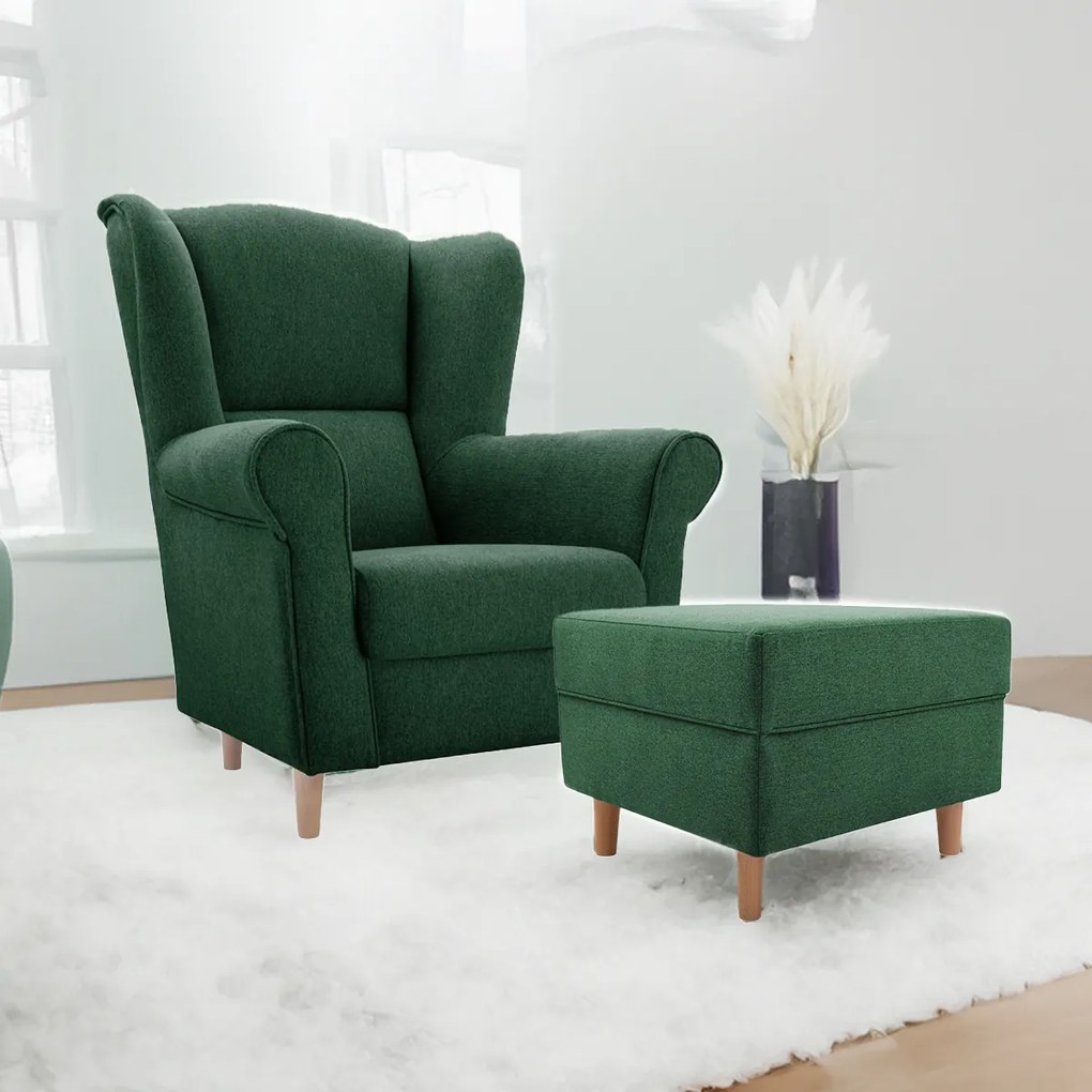 IDZ Sedací souprava: Křeslo LOFT 1 + taburet LOFT, Tmavá zelená Avra 12