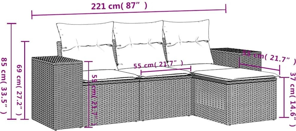 4dílná zahradní sedací souprava a podušky světle šedá polyratan 3222471