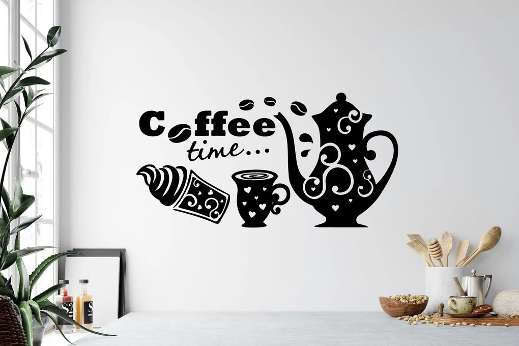 Lepy.cz Samolepka na zeď Coffee time Velikost (šířka x výška): 60x31cm, Barevná varianta: Bílá