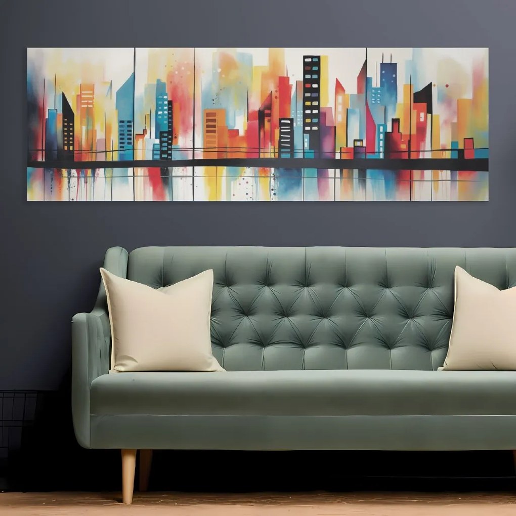 Obraz na plátně - Abstraktní barevné moderní město FeelHappy.cz Velikost obrazu (šířka x výška): 180 x 60 cm