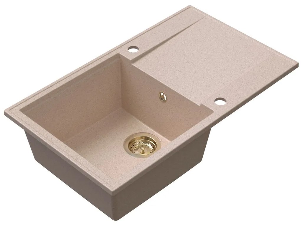 Sink Quality Sink55, kuchyňský granitový dřez 780x460x215 mm + zlatý sifon, béžová, SKQ-SINK.P.1KDOL.XG