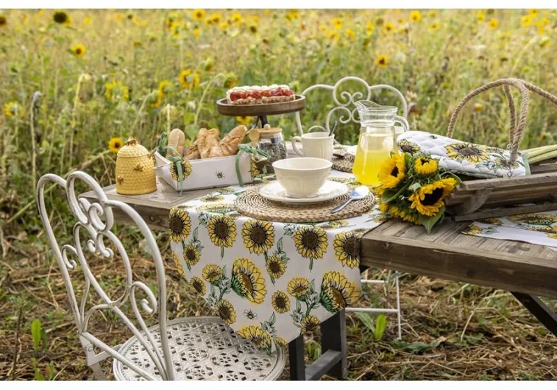 Béžová bavlněná utěrka se slunečnicemi Sunny Sunflowers