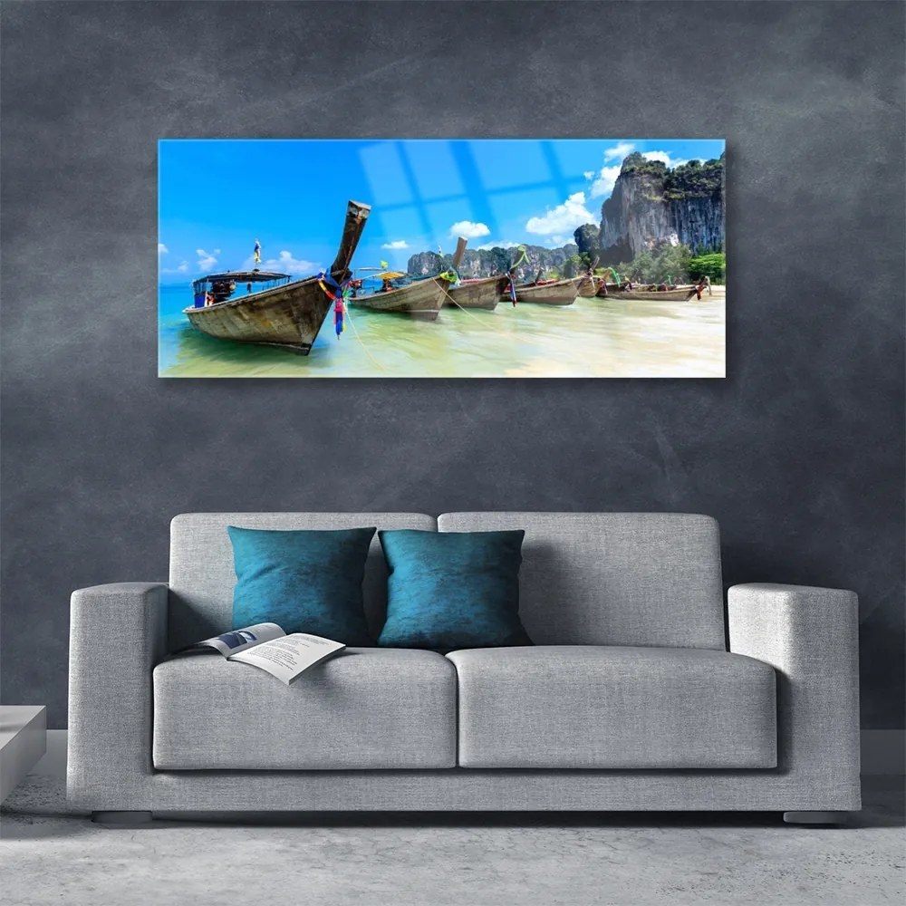 akrylový obraz Loďka Moře Pláž Krajina 125x50 cm