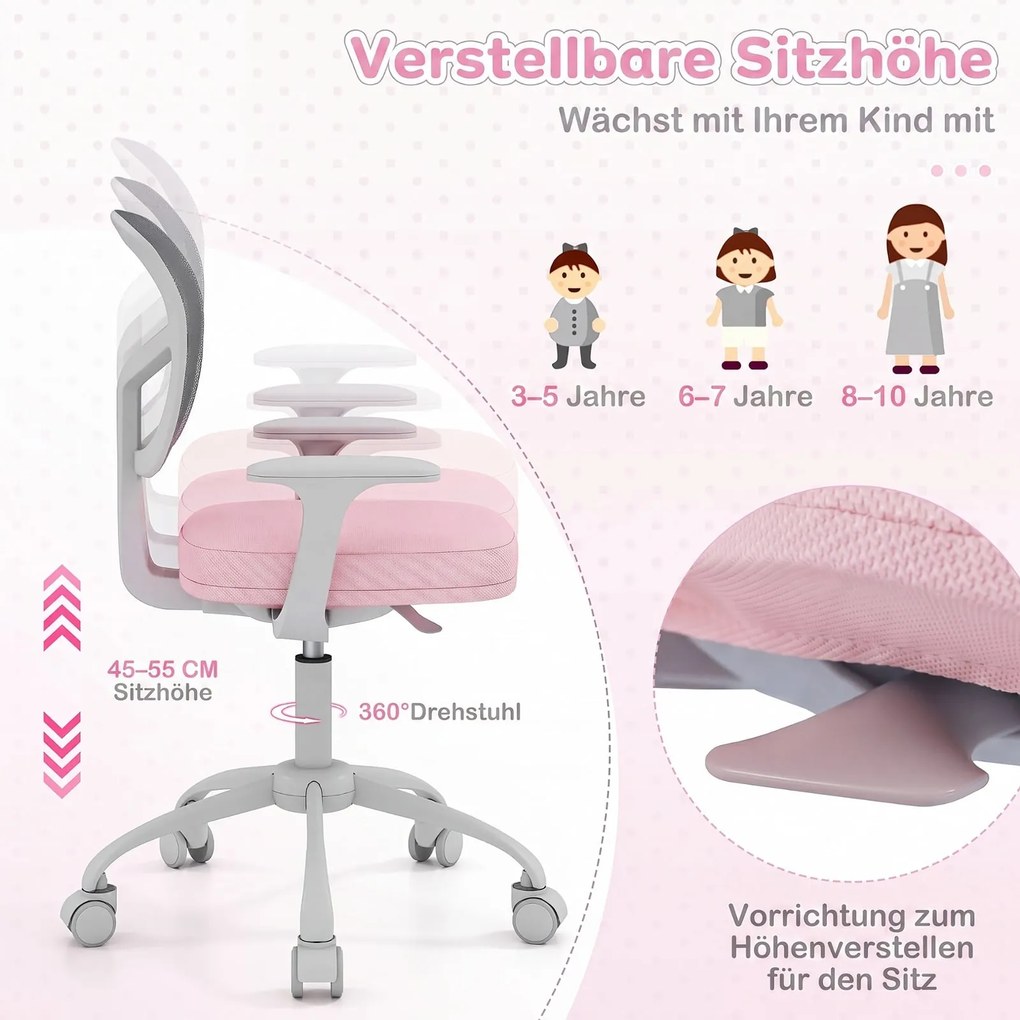 Costway Ergonomická dětská psací židle s nastavitelnou výškou a samosvornými