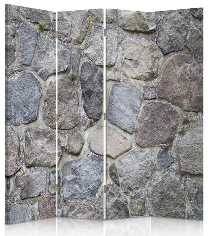Ozdobný paraván, Kamenná zeď - 145x170 cm, čtyřdílný, obustranný paraván 360°