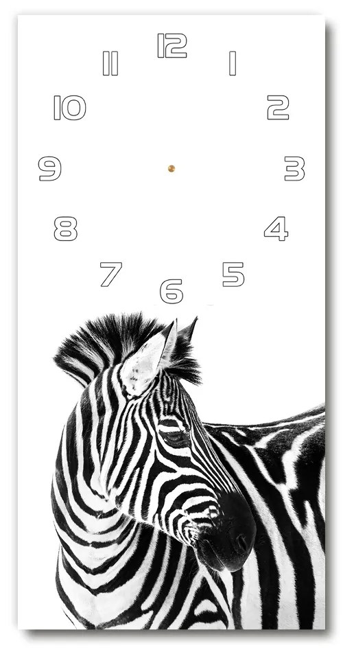 Wallmuralia Nástěnné skleněné hodiny Zebra ve sněhu 30x60 cm