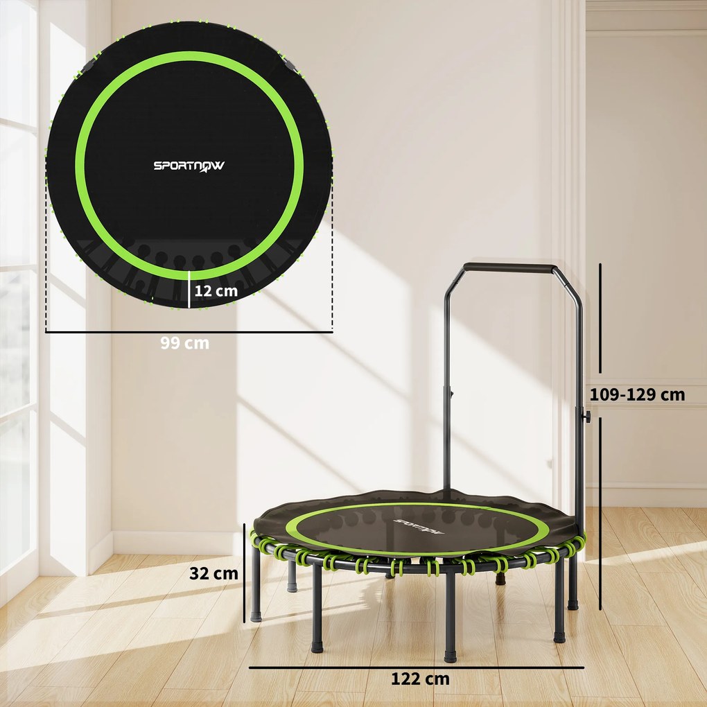 SPORTNOW Fitness trampolína s nastavitelnou rukojetí, sportovní trampolína do interiéru i exteriéru, ocel, plast, zelená A71-059V02GN