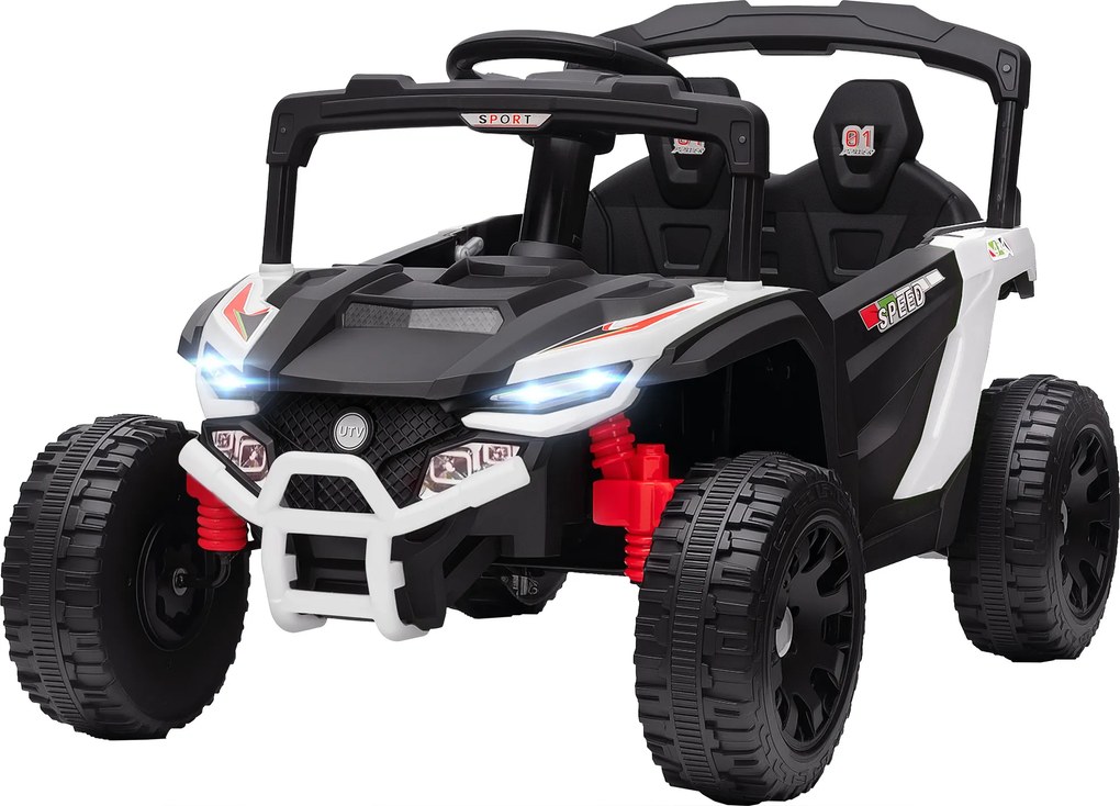 AIYAPLAY elektro-dětské auto 12V s 2 motory, dálkové ovládání 2,4G, zadní odpružení, světla, hudba, bílá