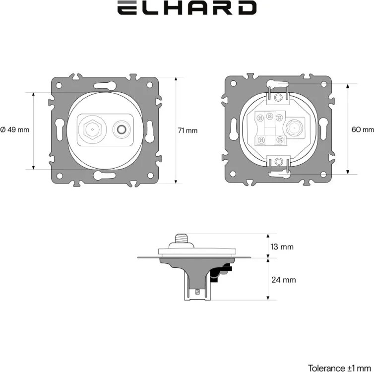 Elhard TV+SAT zásuvka Rondo, černá RD2028B