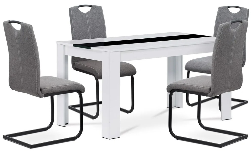 Jídelní stůl 138x80x75, MDF, bílé lamino, dekorativní černý pruh