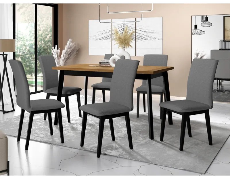 Jídelní stůl se 6 židlemi AL23, Barva dřeva: dub artisan - L, Potah: 25x - Paros 2, Barvy nožiček: černá