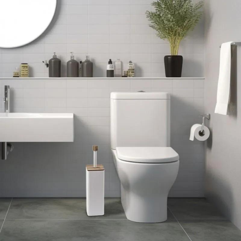 Erga Amba, hranatý toaletní WC kartáč na postavení, bílý matně-přírodní hnědý, ERG-YKA-PD.AMBA-WHT