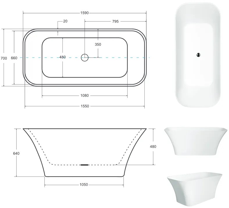 NIKIDO - B Volně stojící vana ASSOS GLAM 160x70 (stříbrná, černá nebo grafit) Barevné provedení: Grafit