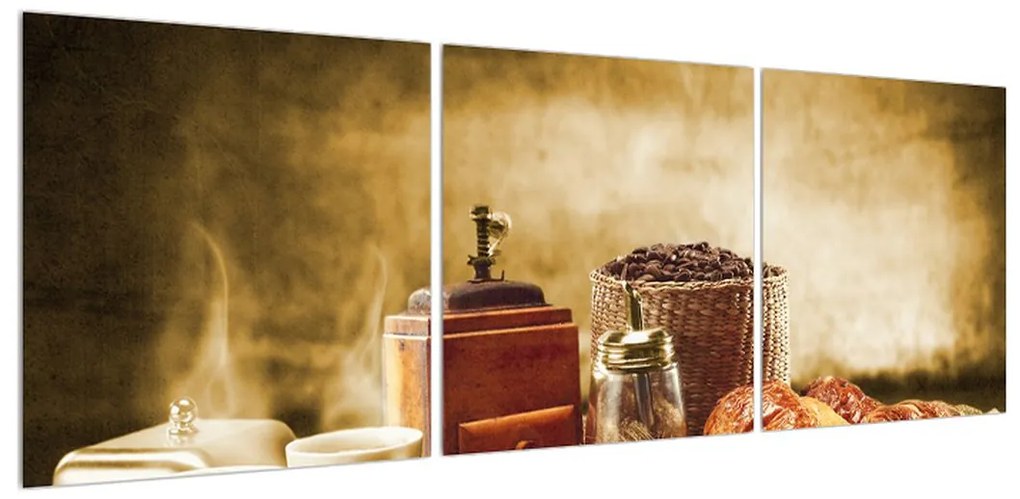 Obraz kávy a snídaně (120x40 cm)