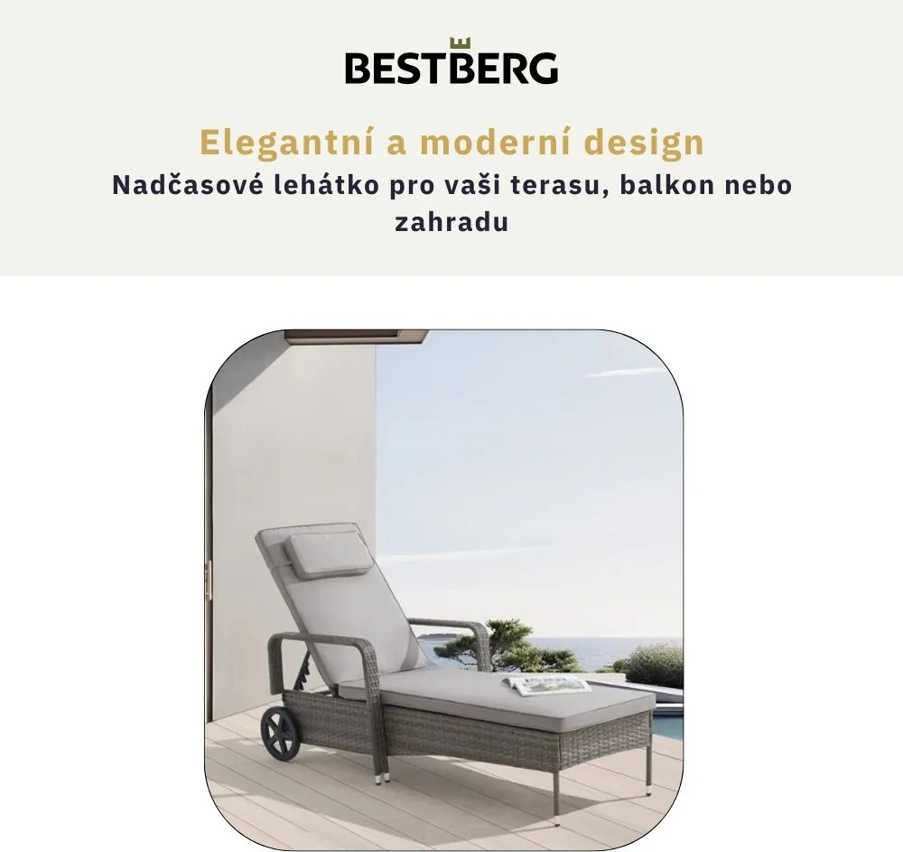 Polohovatelné ratanové lehátko BestBerg BBRF-1142G / šedá