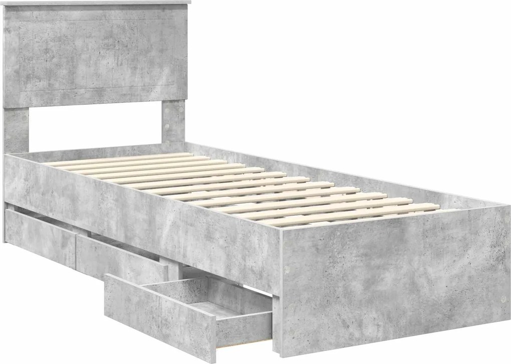 Rám postele s čelo Betonově šedá 75 x 190 cm Inženýrské dřevo 3410759