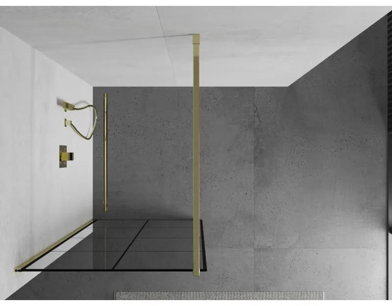 Mexen Kioto sprchová zástěna 80x200 cm 8 mm, zlatý profil, sklo černý vzor 1, 800-080-101-01-77