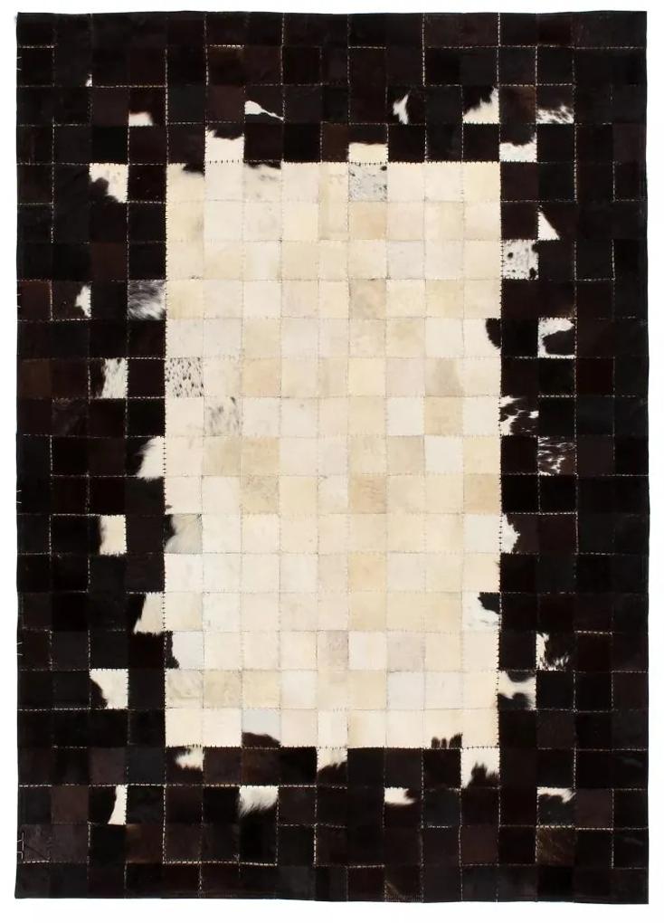 Koberec patchwork pravá kůže - čtverce - černobílý | 80x150 cm