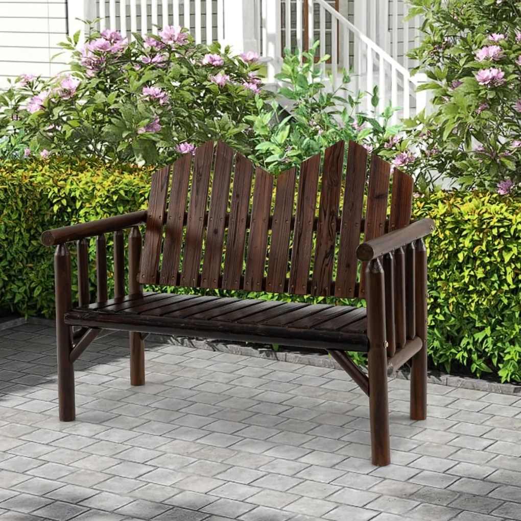 Costway 2-sedák zahradní lavice z masivního dřeva loveseat se šikmým opěradlem