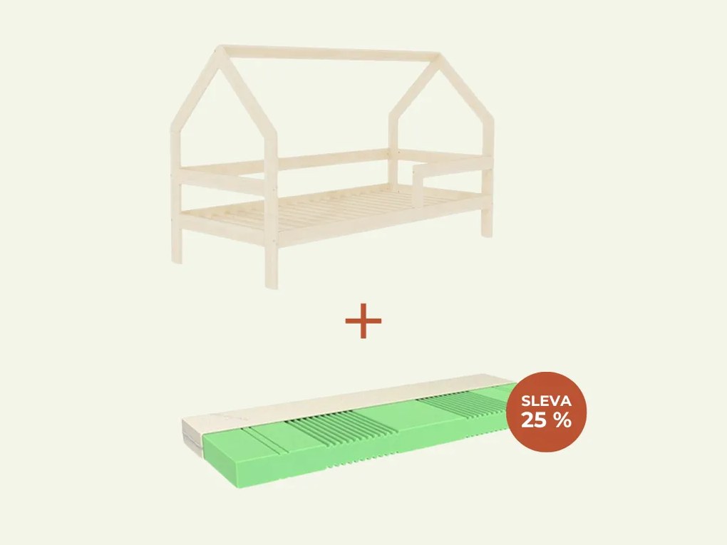 Benlemi Domečková postel SAFE 3v1 se zábranou 120x200 cm + matrace ADAPTIC Zvolte barvu: Béžová, Zvolte zábranu: S otevřeným vstupem