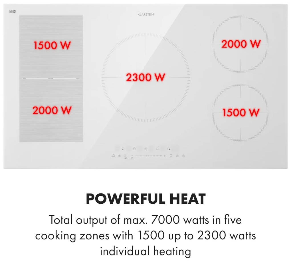 Klarstein Delicatessa 90 Hybrid, indukční varná deska, vestavná, 7400 W, 5 zón, bílá
