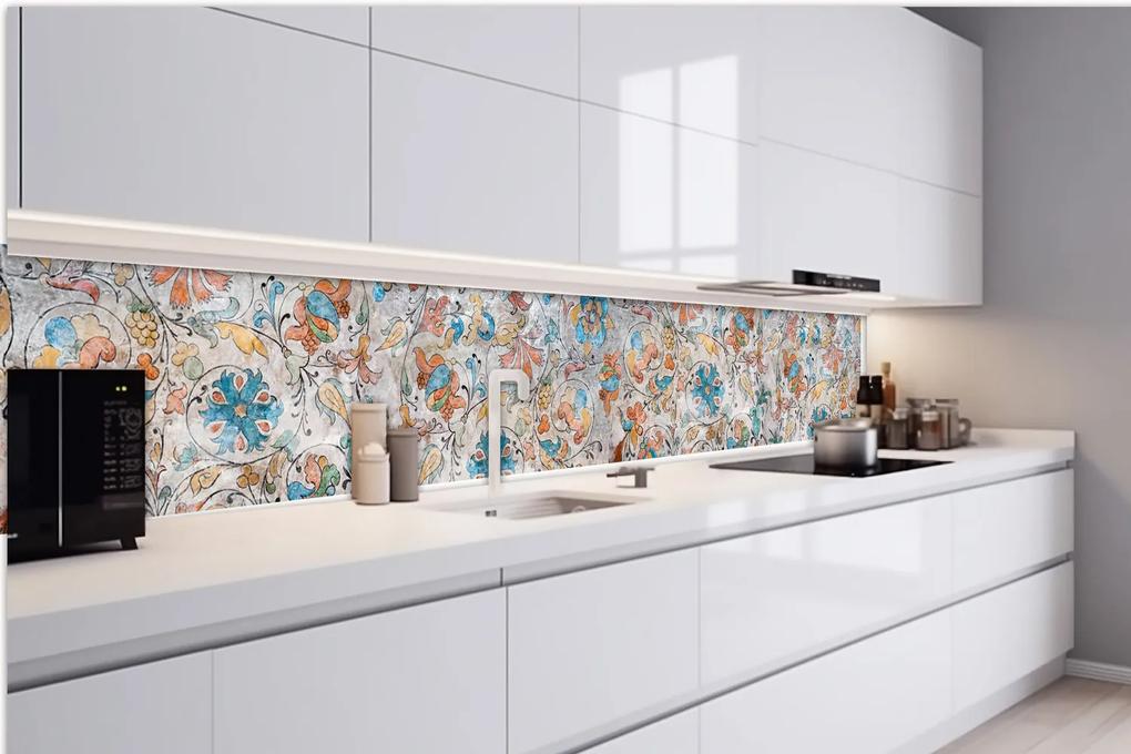 DIMEX | Fototapeta do kuchyně Květinová italská freska KI-350-212 | 350 x 60 cm | vícebarevná, béžová
