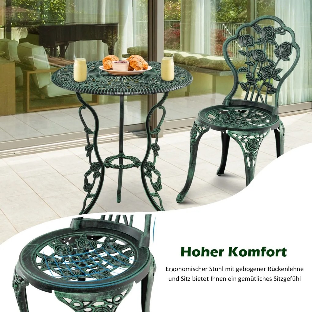 Costway 3 ks. Starožitný bistro set rose design sedací skupina balkonová sada