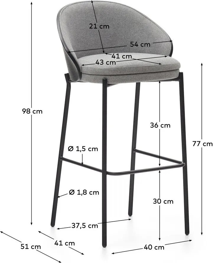 Černá/šedá barová židle (výška sedáku 77 cm) Eamy – Kave Home