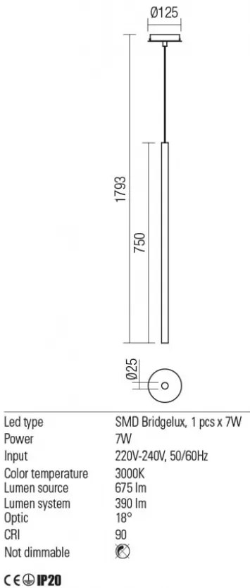 Redo Závěsné LED svítidlo KANJI ø 2,5 cm, v. 75 cm Barva: Černá