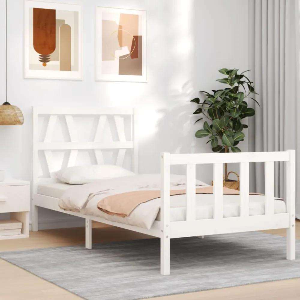 Rám postele s čelem bílý Single masivní dřevo,  3192457