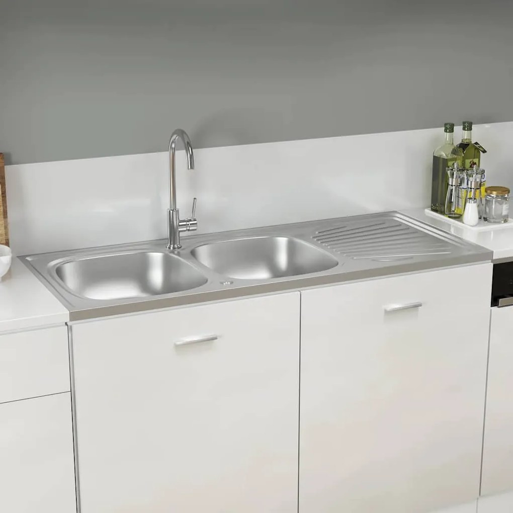 Kuchyňský dřez s odtokem stříbrný 1200x600x155 mm nerezová ocel 147239