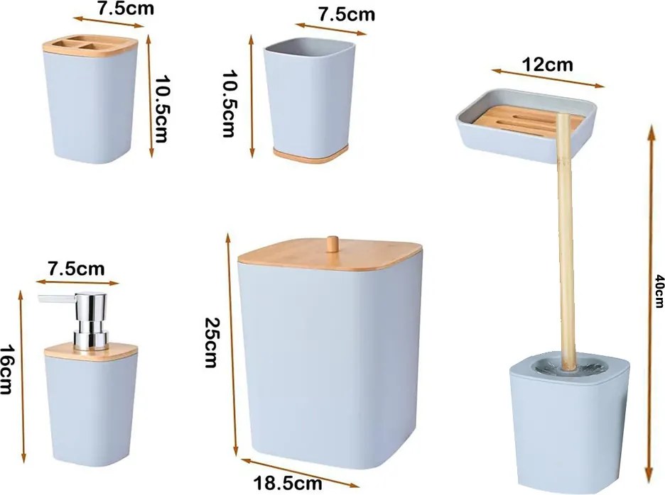 Plastový koupelnový set BATHINO 6 ks - více barev Barva: Bílá