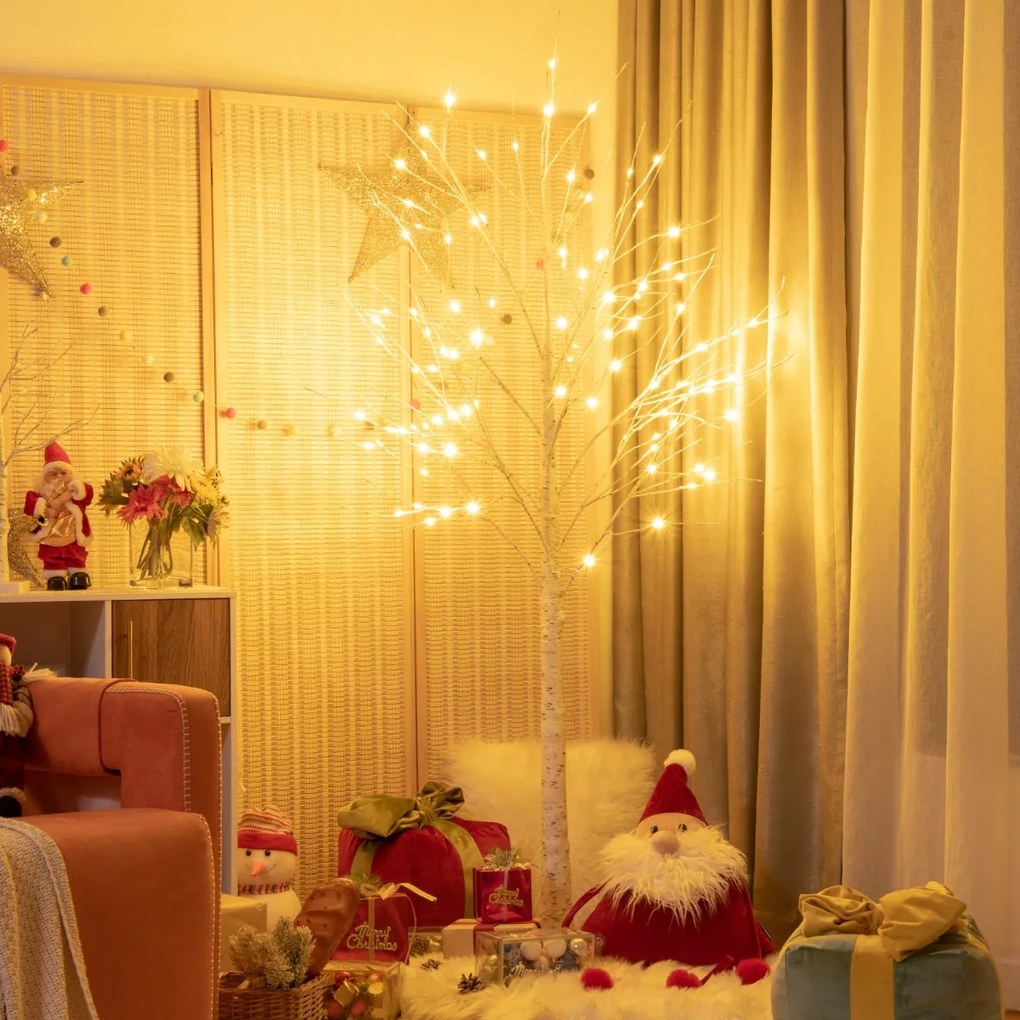 Costway 180cm umělá bříza se 48 teplými bílými LED světly