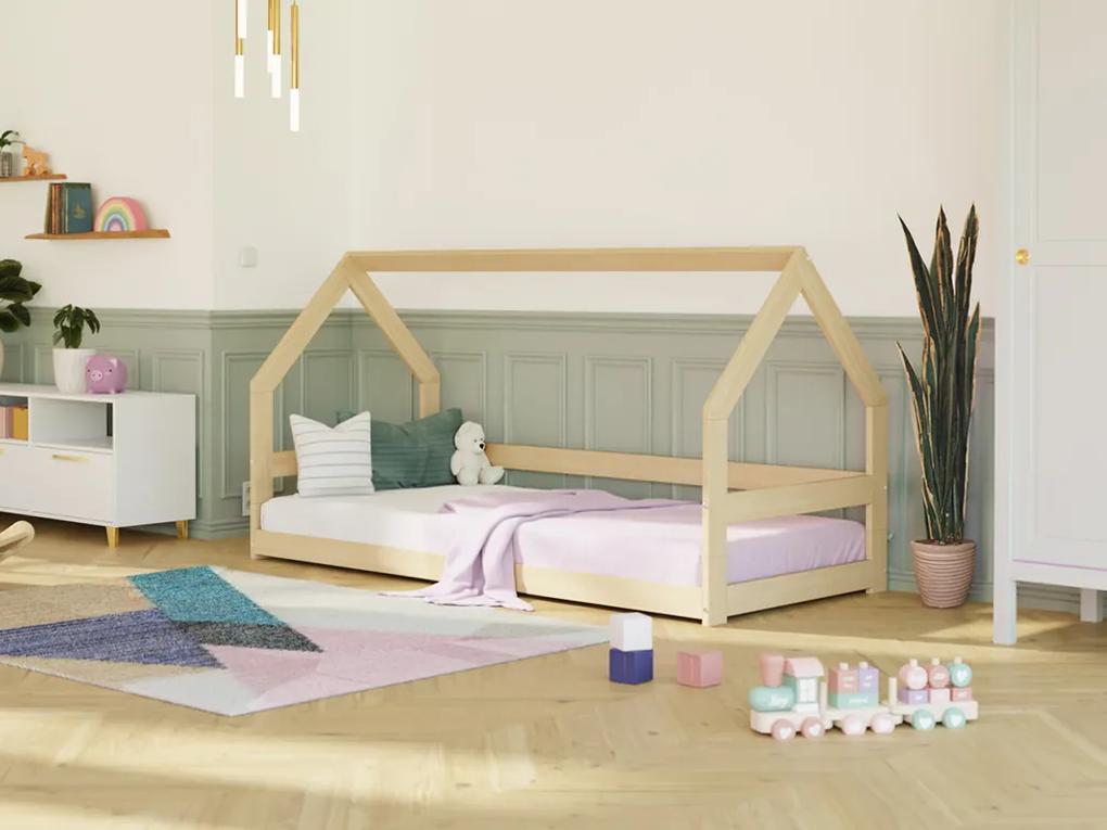 Benlemi Nízká postel domeček SAFE 8v1 ze dřeva se zábranou Zvolte barvu: Béžová, Zvolte rozměr: 90x180 cm, Zvolte zábranu: S otevřeným vstupem