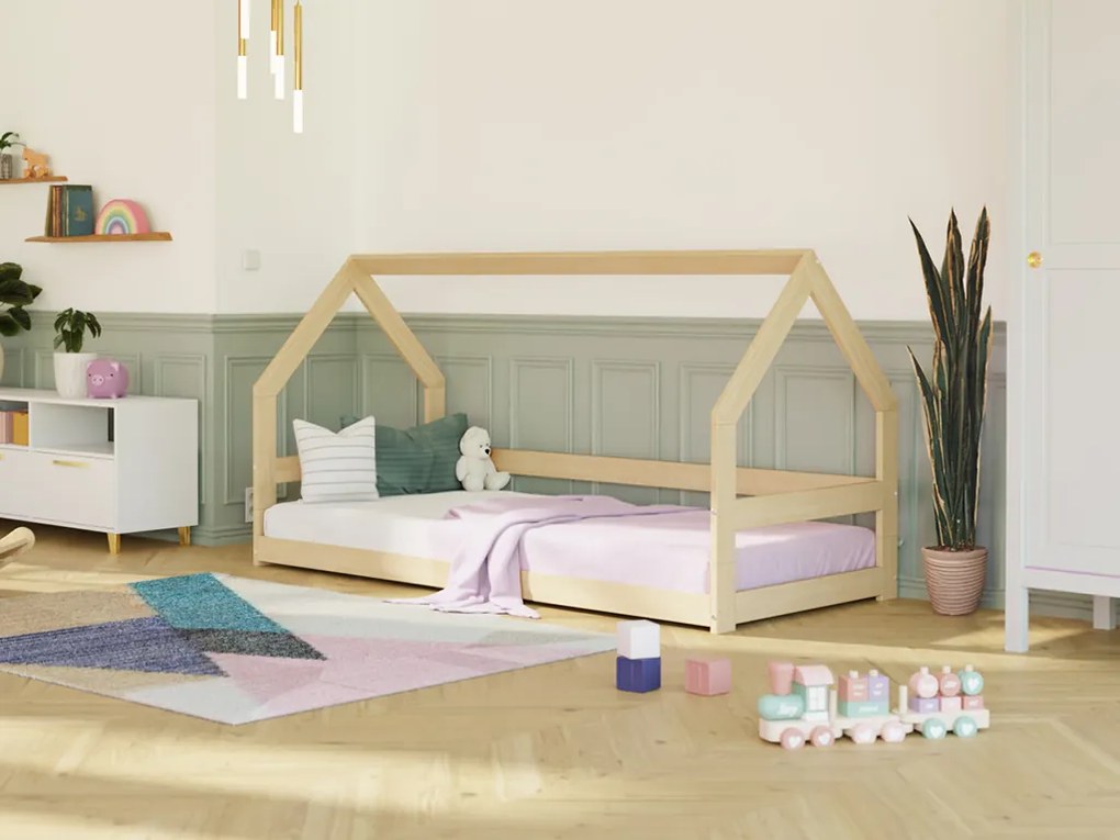 Benlemi Nízká postel domeček SAFE 8v1 ze dřeva se zábranou Zvolte barvu: Světle šedá, Zvolte rozměr: 90x180 cm, Zvolte zábranu: S otevřeným vstupem