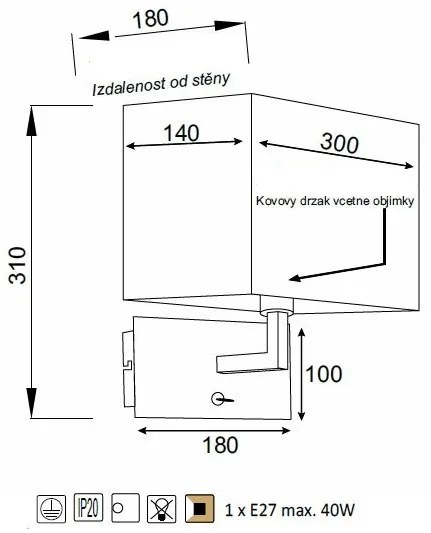 ACA DECOR Nástěnné svítidlo TITCHIANO max. 40W/230V/E27/IP20