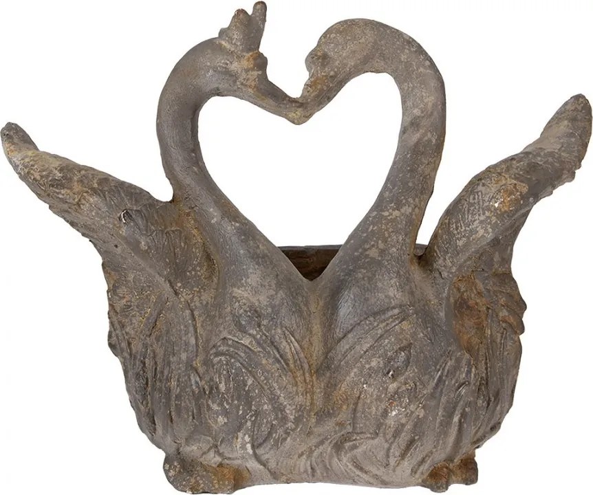 Šedý antik květináč zamilované labutě Swan Baroque - 49*27*37 cm
