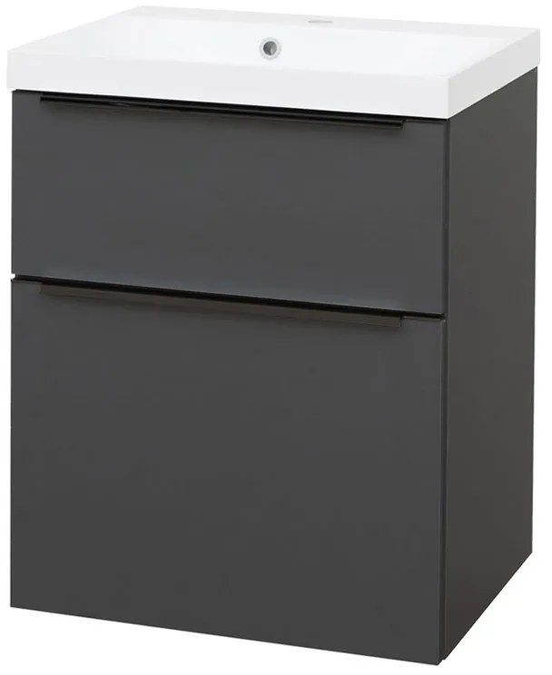 Mereo Mereo, Mailo, koupelnová skříňka s umyvadlem z litého mramoru 61 cm, bílá, dub, antracit, CN530MB