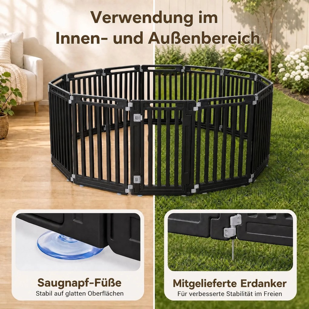 Costway Skládací ohradník pro psy z HDPE s 12 panely a uzamykatelnými dvířky