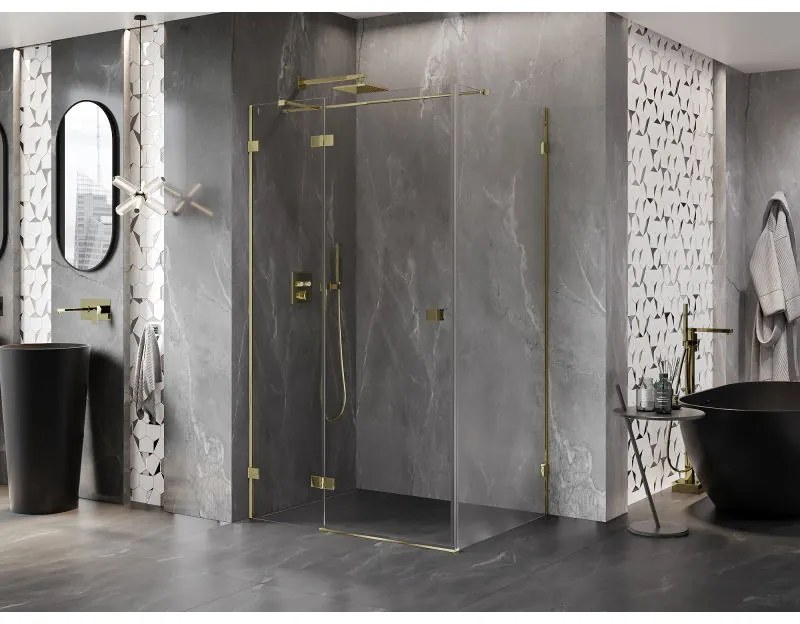 Mexen Lunar T, sklápěcí sprchový kout levý 110 x 70 cm, 8mm čiré sklo, zlatý profil, 834T-110-070-50-00-L