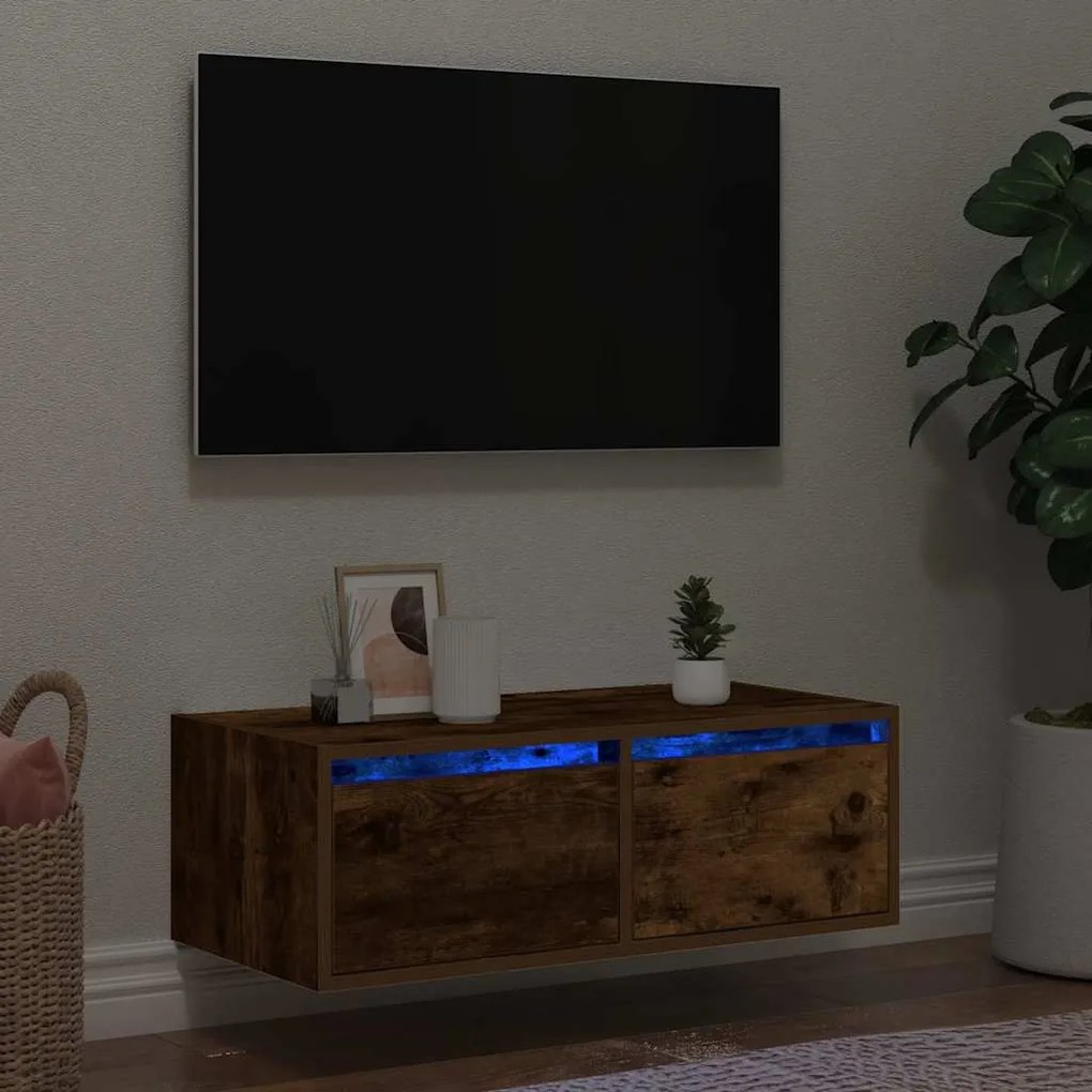 TV skříňka s LED osvětlením kouřový dub 75x35,5x25 cm